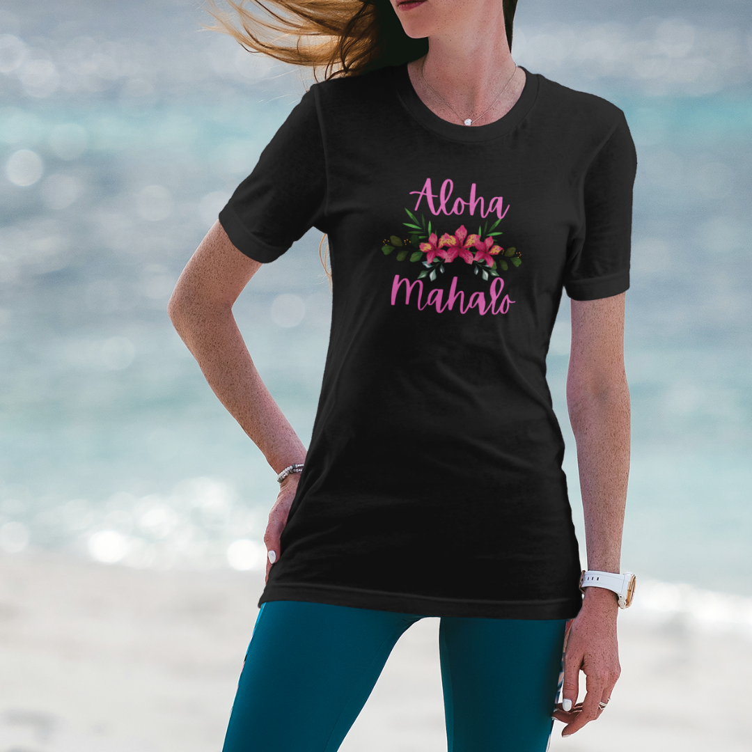 Aloha Mahalo Floral Crew Tee for Tropical Days – T&L Apparel Store